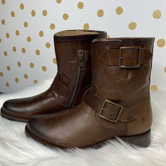 Frye | Shoes | Fryevickyengineerchocolatebrownleatherboots55 | Poshmark